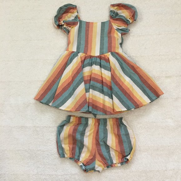 Lu and Roe | Dresses | Lu And Roe Multicolored Striped Dress Puff ...